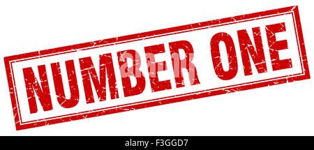 number one red square grunge stamp on white Stock Photo - Alamy