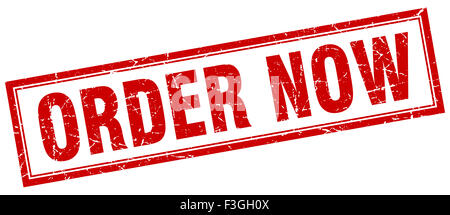 order now red square grunge stamp on white Stock Photo - Alamy