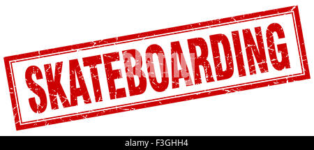 skateboarding red square grunge stamp on white Stock Photo - Alamy
