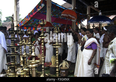 Arrangement for puja, Parthasarthy temple, Aranmula, Kerala, India ...