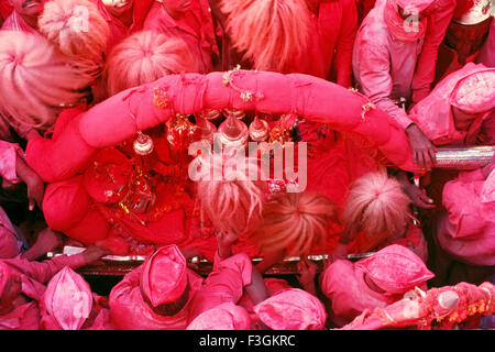 Devotees of Lord Maskoba or Mhasoba performing a ritual ; Maharashtra ...