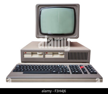 Old gray computer isolated on a white background Stock Photo - Alamy