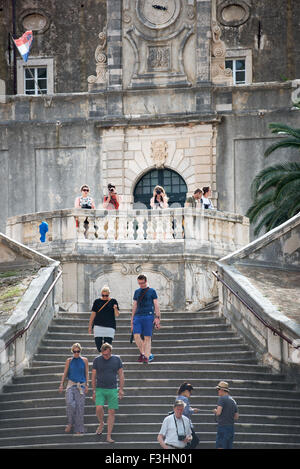 Tourists on Baroque Jesuits' Staircase, Old Town of Dubrovnik, Croatia ...