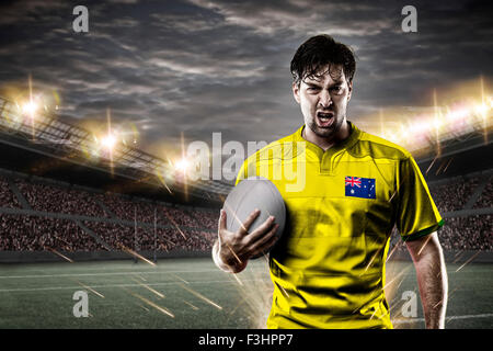 Australian rugby player, wearing a yellow uniform in a stadium Stock ...