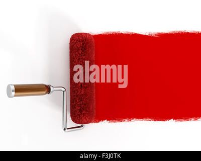Red paint roller isolated on white background. 3D rendered illustration ...