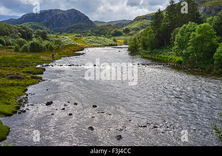 Fly fishing on The river Ewe, Poolewe, Wester Ross, North West Scotland ...
