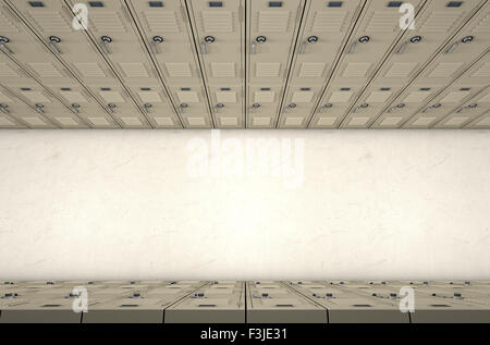 A direct top view of a row of regular school lockers in a corridor ...