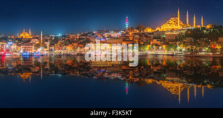 Panorama os Istanbul and Bosporus at night, Turkey Stock Photo - Alamy