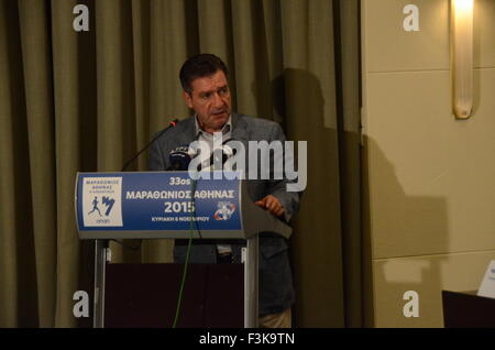 Athens, Greece. 08th Oct, 2015. Matyor of Marathons city Ilias Psinakis ...