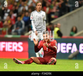 Portugal forward Cristiano Ronaldo (7) reacts after scoring a goal ...