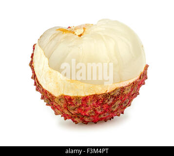 Fresh fruit lychee peeled to half isolated on white background Stock ...