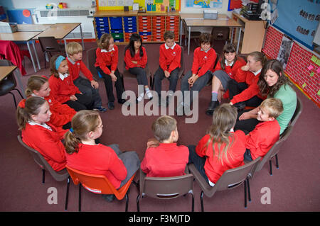 A check-in session for pupils in red uniforms at Birdwell Primary ...