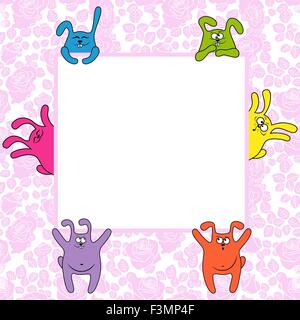 Funny rabbits holding a big advertising banner, vector illustration on ...