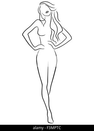 Abstract slender girl hand drawing vector outline Stock Vector Image ...