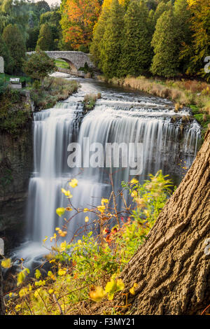 Websters Falls in autumn with stone bridge Stock Photo - Alamy