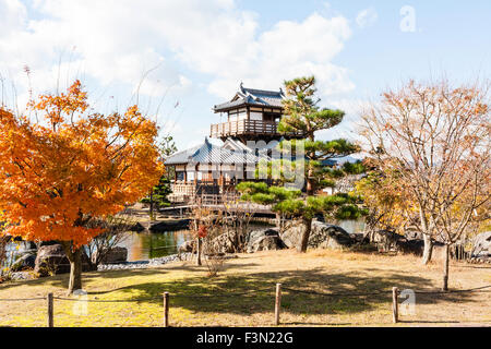 Japanese castle at Ikeda, near Osaka. The keep is constructed in the ...