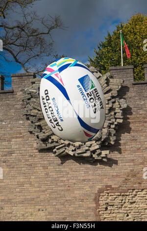 Cardiff Rugby World Cup 2015 Finals giant ball castle wall woman ...