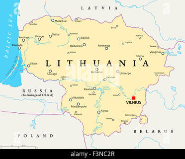 Lithuania political map with capital Vilnius, national borders and ...