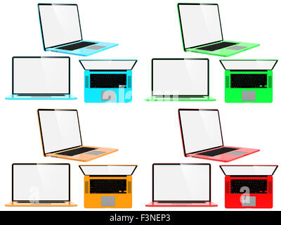 Set of Blue Modern Laptops. Isolated on White Stock Photo - Alamy