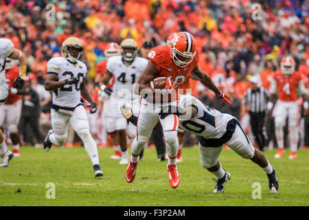Clemson wide receiver Charone Peake (19) is tackled by Georgia State ...