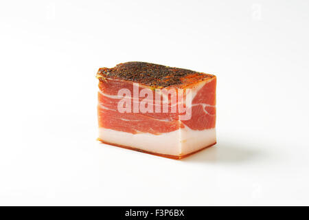 chunk of smoked bacon on white background Stock Photo - Alamy