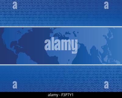 Binary code world map with with a background of abstract circuit boards, electronics. Digital ...
