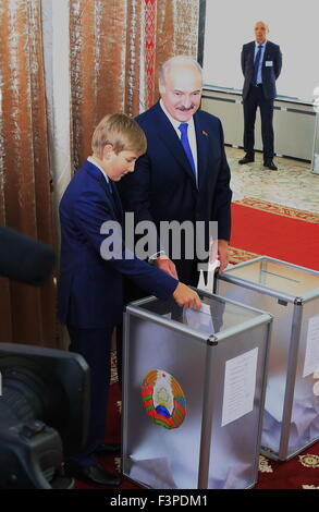 President of Belarus Alexander Lukashenko with his son Nikolai at the ...