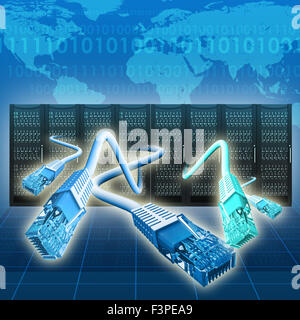 Abstract background with blue computer cables Stock Photo - Alamy