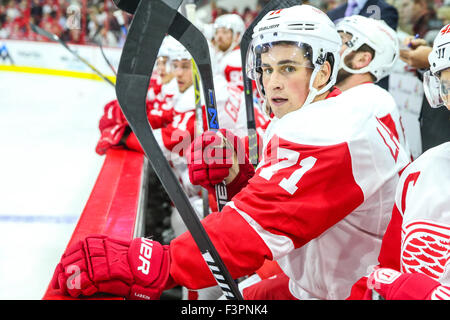 Detroit Red Wings center Dylan Larkin, left, skates against Toronto ...