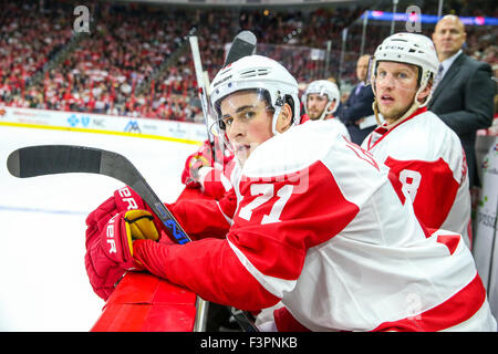 Detroit Red Wings center Dylan Larkin, left, skates against Toronto ...