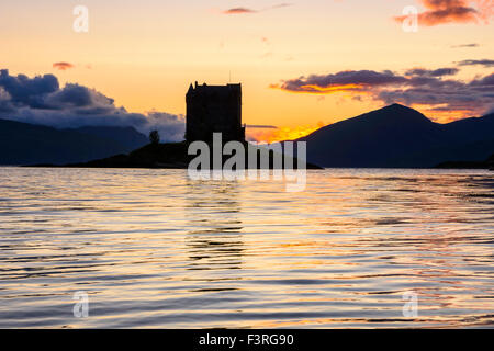 Castle Stalker at sunset, near Appin, Argyll & Bute, Scotland Stock ...