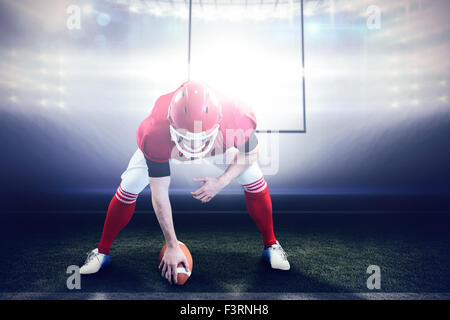 American football player starting football game on american football ...