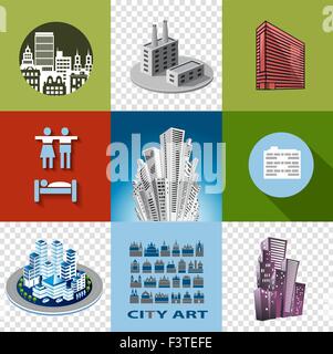 City and icon set design, Eco city save planet think green and recycle ...
