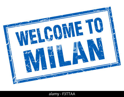 Milan blue square grunge welcome to stamp Stock Photo - Alamy