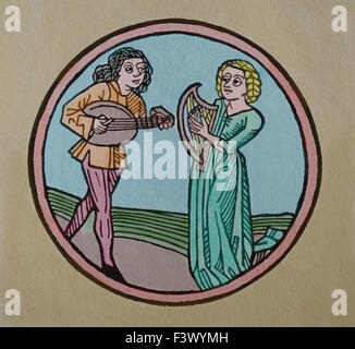 Medieval music. Lyre. Engraving, 19th century Stock Photo - Alamy