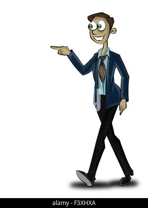 Cartoon Character Boy Pointing Something with Stick Stock Photo - Alamy