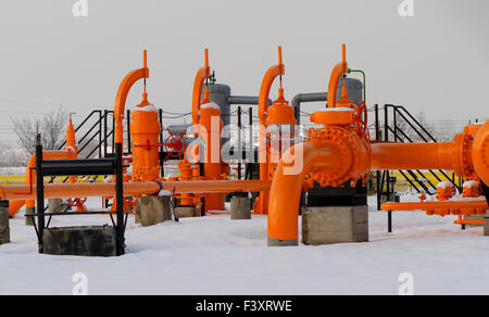 Orange gas pipe in frosted winter Stock Photo - Alamy