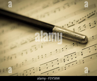 A Vintage Antique Ornate Conductor's Baton On Old Sheet Music Stock ...