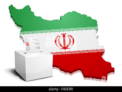 Ballot box with Iranian flag. Election in Iran. 3D rendering isolated ...