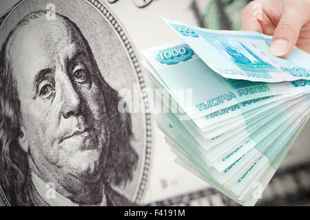 one US dollar and one Russian rouble on chart (shallow DOF Stock Photo ...