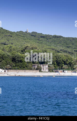 View to Cavo with beach, Elba Island, Italy Stock Photo - Alamy