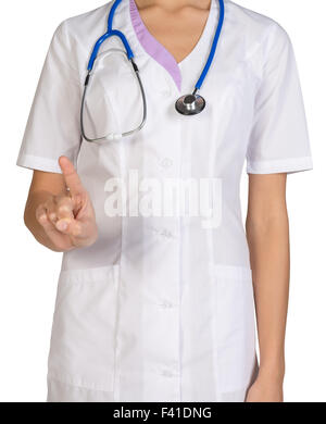 Female headless doctor pointing to something or pressing imaginary ...