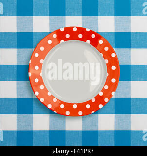 Red polka-dot tablecloth top view holidays concept Stock Photo - Alamy