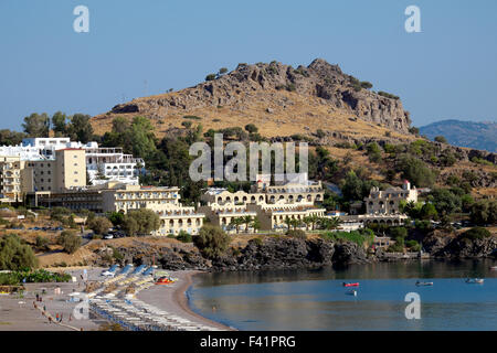 Tourist resorts in Vlicha Bay, Rhodes, Dodecanese, Greece Stock Photo ...