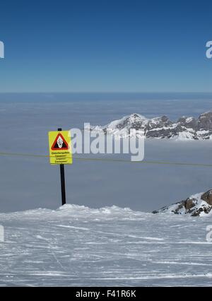 Danger sign "crevasses" on the Titlis, mountains Stock Photo - Alamy