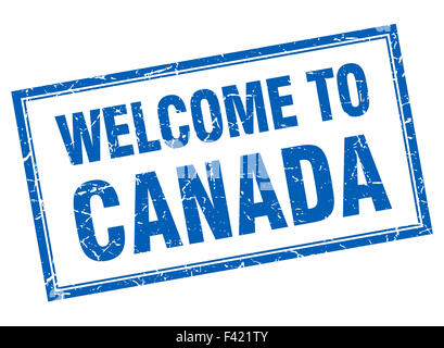 Canada blue square grunge welcome to stamp Stock Photo - Alamy