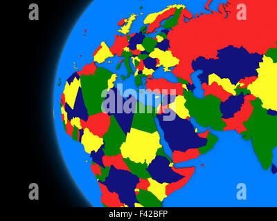 Illustration of EMEA region on political globe with white background ...