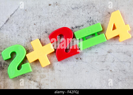 Math example with numbers magnets on a wood background Stock Photo - Alamy