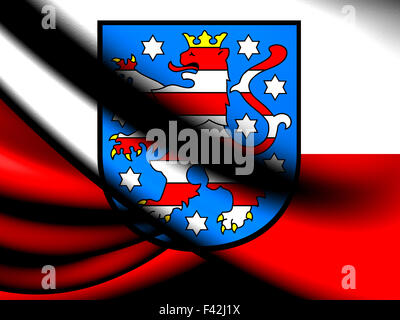3D illustration flag of Thuringia is a region of Germany. Waving on the ...