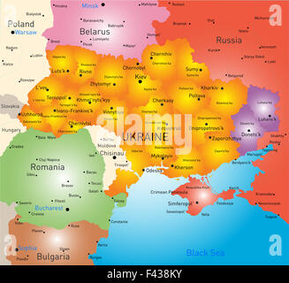 Map of Ukraine, Dnipro , city outline, borders, important cities ...
